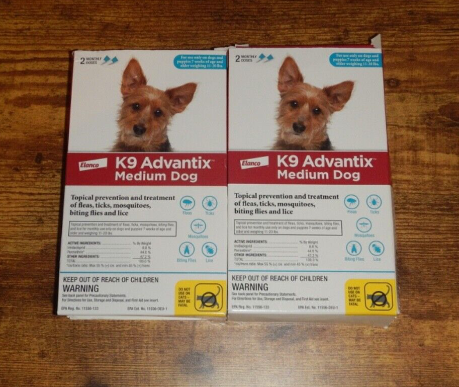K9 Advantix MEDIUM dog 2 monthly doses for dogs 11-20 lbs. ~ LOT OF 2 ...