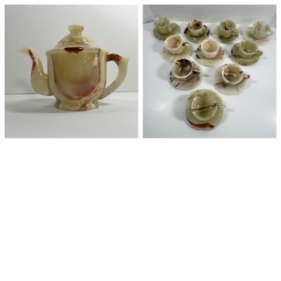 Onyx Alabaster Marble Teapot plus 10 Tea Cups & Saucers | eBay