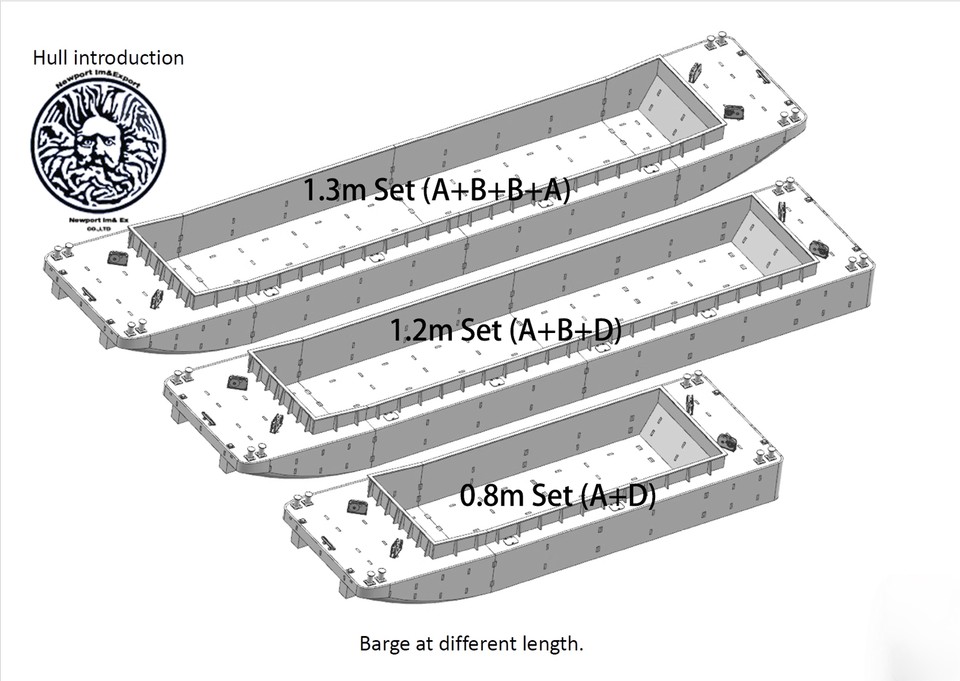Modular 1:24 Unpowered Inland Pusher Barge Wooden Kit RC Model Ship Kit ...