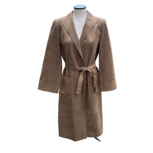 Vtg Suede Style Belted Wrap Duster Coat Women's Midi Length Tan Brown ...