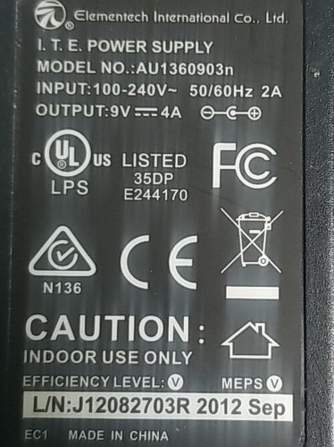 USED OEM Elementech AU1360903n AC Laptop Adapter 9V 4A Verafone | eBay
