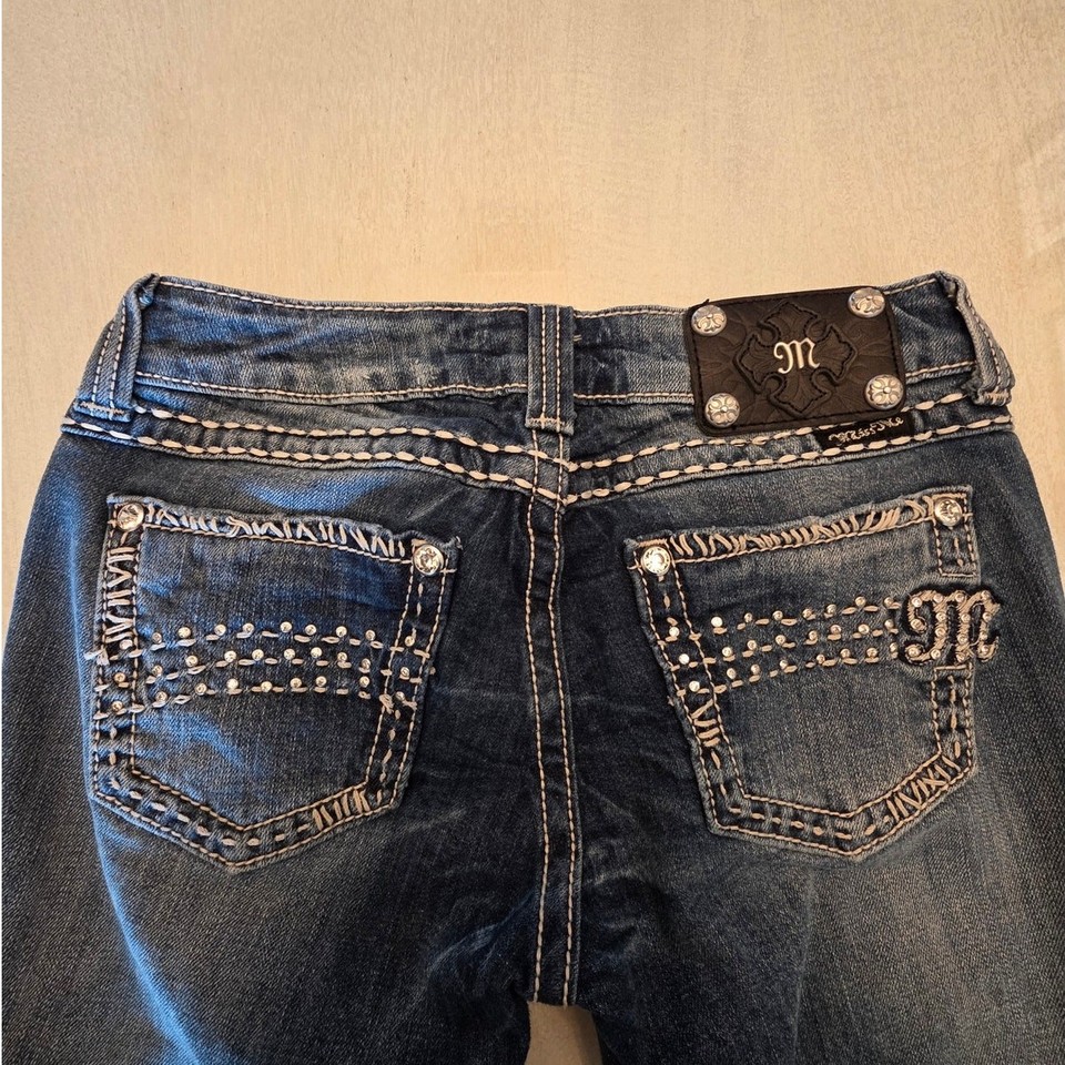Miss Me Women's Denim Skinny Jean SZ 27 Rhinestones Embroidery Dark ...