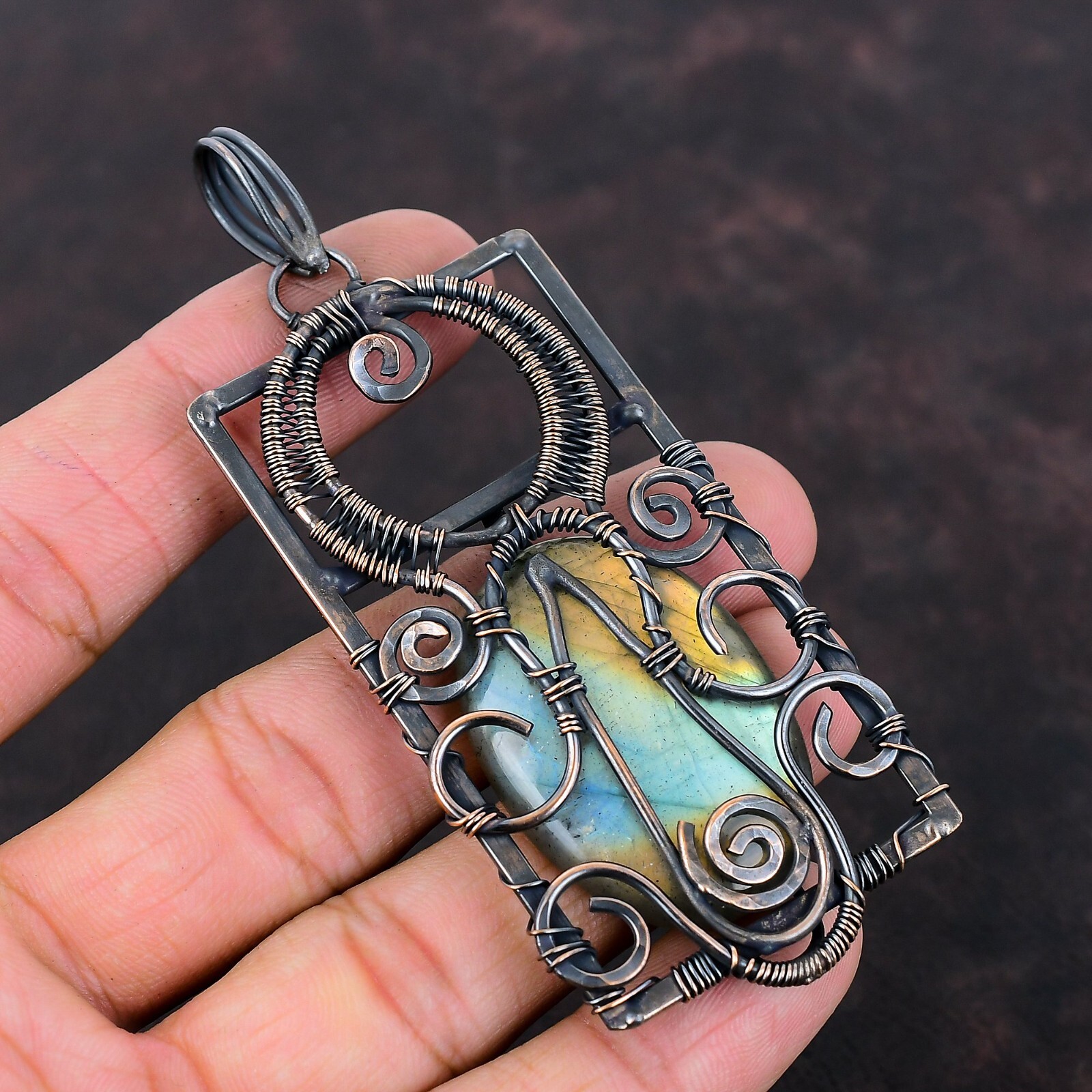 Labradorite Gemstone Jewelry Copper Mother Gift Wire Wrapped Pendant 3. ...