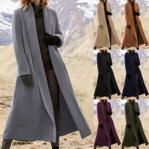 Women Long Open Trench Wool Coats Outwear Winter Baggy Jacket Overcoat ...