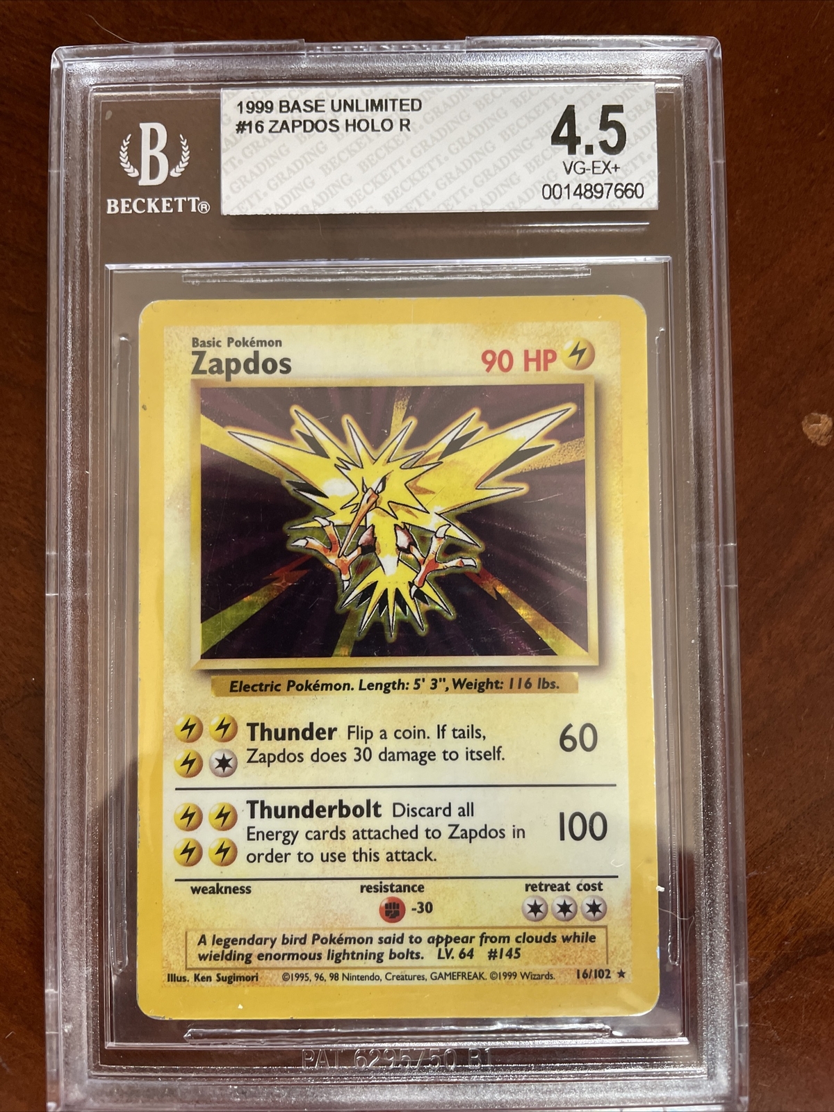 Pokémon TCG Zapdos Base Set 16/102 Holo Unlimited Holo Rare Grade 4.5 ...