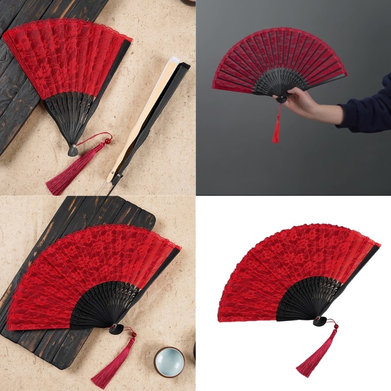Vintage Foldable Lace Hand Fan For Weddings Dance Performances Home ...