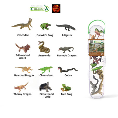 CollectA Tube Box 12 Mini Reptiles Frogs Lizards Toy Figures A1194 Cake ...