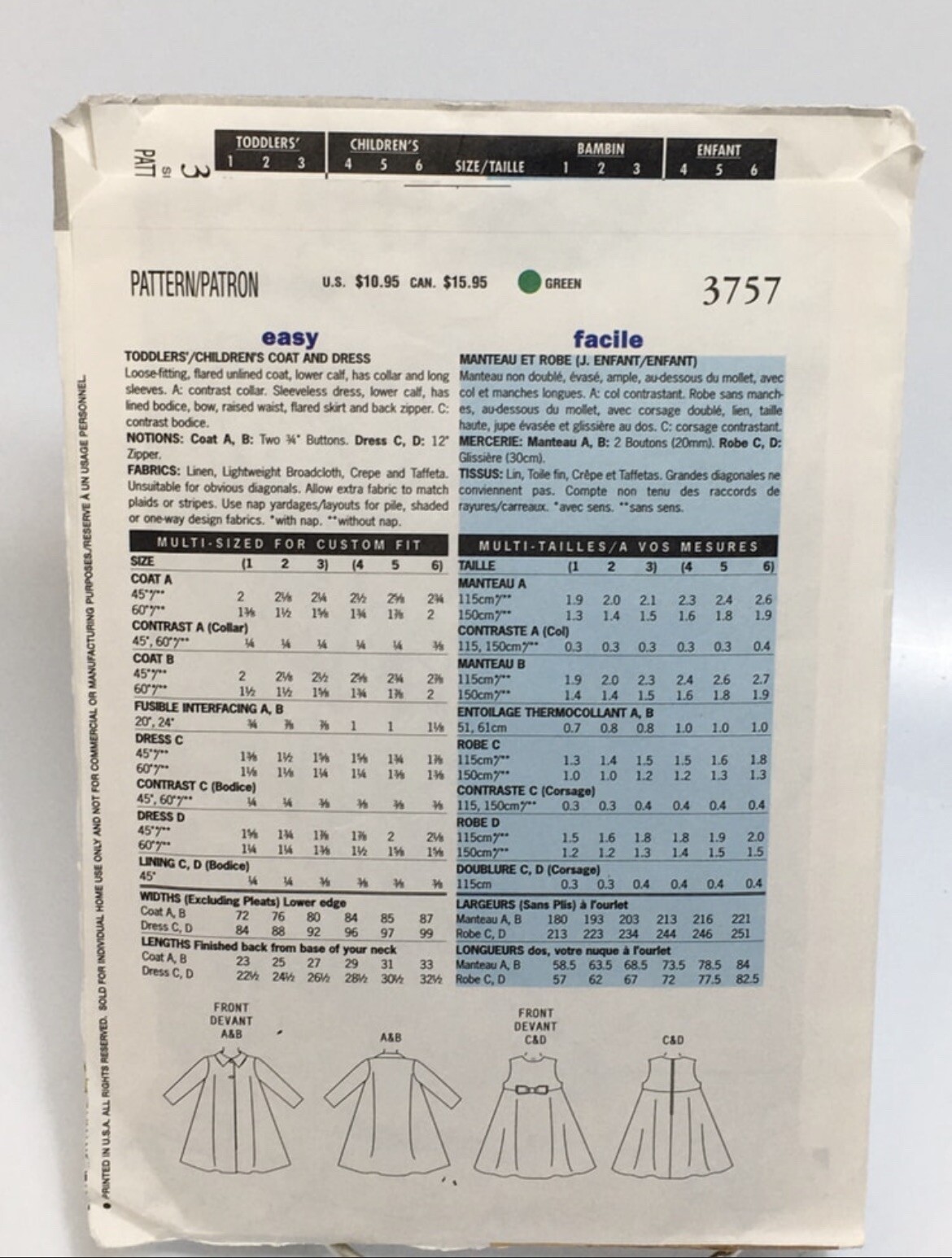 Coat & Dress Size 1-3 Cut to 3T Toddler B3757 Sewing Pattern | eBay