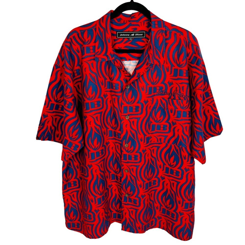 Rare Vintage Johnny Blaze Red Blue Flame Logo Short S… - Gem