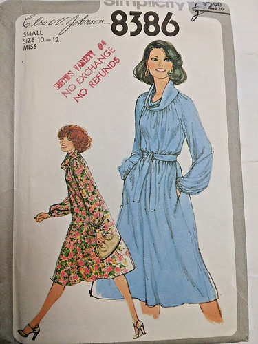 Dress Cowl Neck Tie Belt S 10 12 Simplicity 8386 Sewing Pattern VTG 70s Raglan | eBay