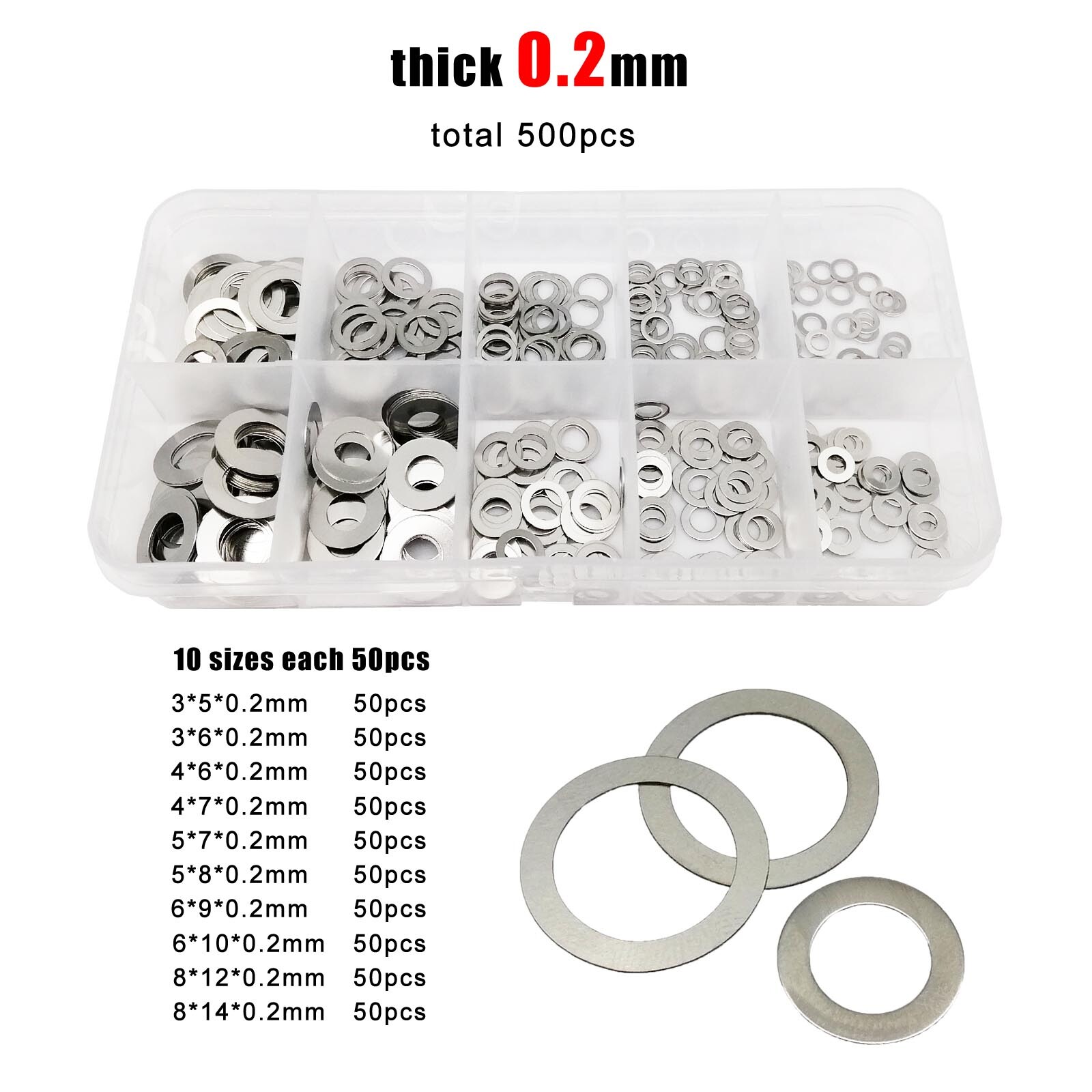 500/1200pcs M3-M8 304 A2 Stainless Steel Ultra Thin Flat Washer Shim ...
