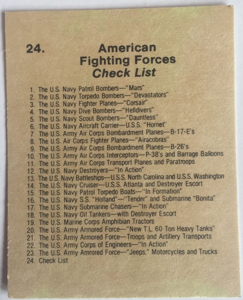 America's Fighting Forces World War II Reprint Card Set 25 Cards 1983 ...