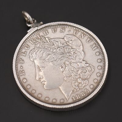 VTG Sterling Silver - 1885 US Morgan Dollar Coin Necklace Pendant - 29g ...