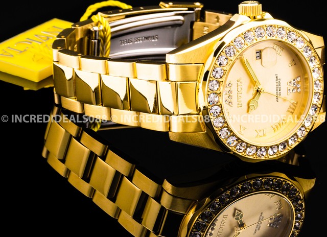 Invicta 15252 Womens Pro Diver Gold Dial Crystal Accented Watch for ...