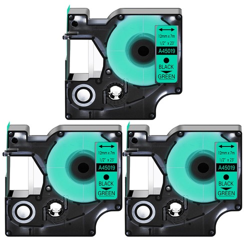 3PK Black on Green label tape 12mmx7m For DYMO D1 45019 LabelManager ...