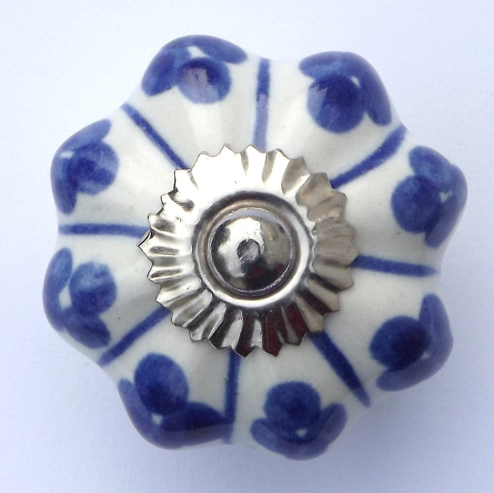 Blue White Ceramic Porcelain Door Knob Handle Drawer cupboard pull ...