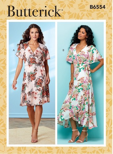 BUTTERICK SEWING PATTERN 6554 MISSES 14-22 EASY WRAP DRESS & MAXI ...