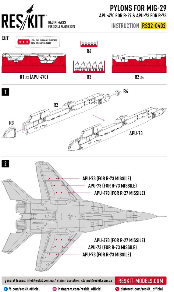 ResKit RS32-0402 Scale 1:32 Pylons for MiG-29 for scale model kit | eBay