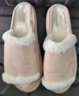 Kooba Women’s Slide Slippers Tab Fur Trim Size 8-9 Large Beige | eBay