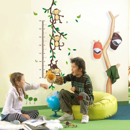 Monkey Tree Branch Growth Height Chart Jungle Zoo Animal Wall Sticker ...