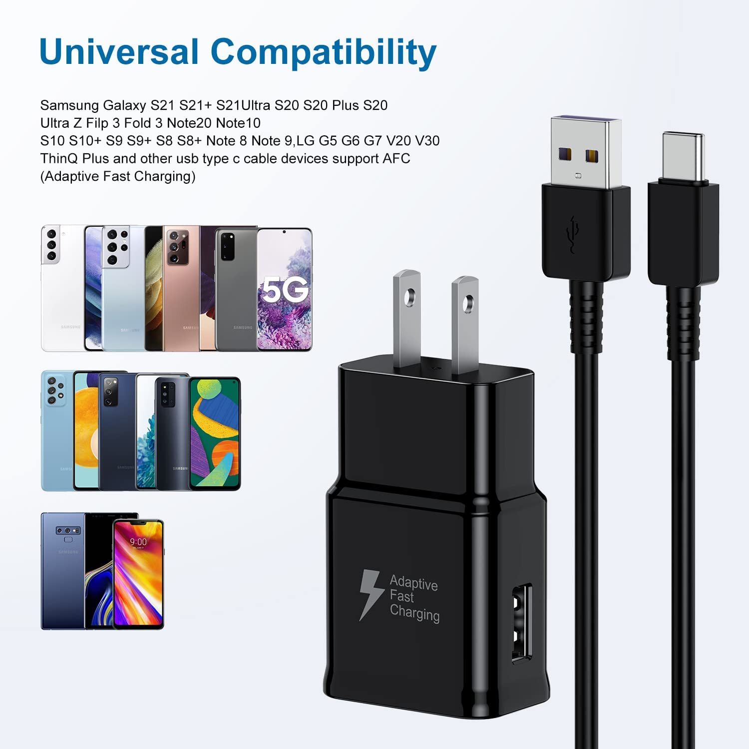 5X For Samsung Galaxy S10 Note10 S8 S9 Plus S22 Fast Wall Charger US ...