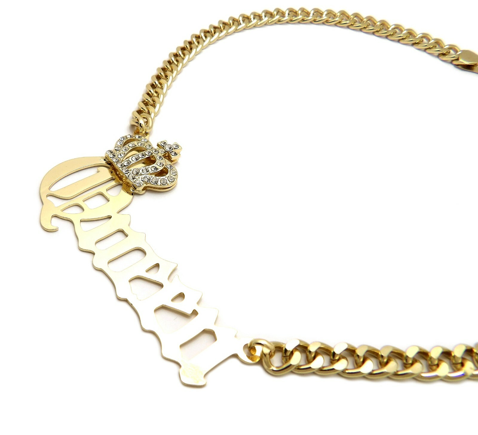 Women's Hip Hop Iced Crowned QUEEN Pendant & 9mm 18" Cuban Chain Choker ...