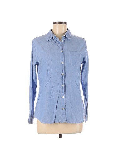 Merona Women Blue Long Sleeve Button-Down Shirt M | eBay