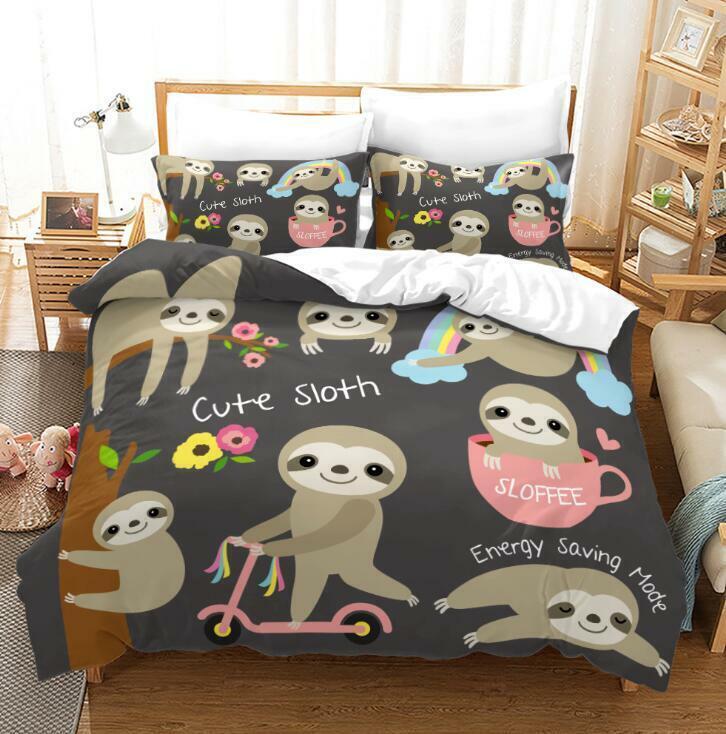 Animal Sloths Quilt/Doona/Duvet Cover Single/Double/Queen/King Bed Set ...