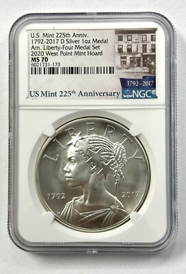 2017-D 225th Ann. American Liberty Silver Medal 1oz NGC MS70 225th West ...