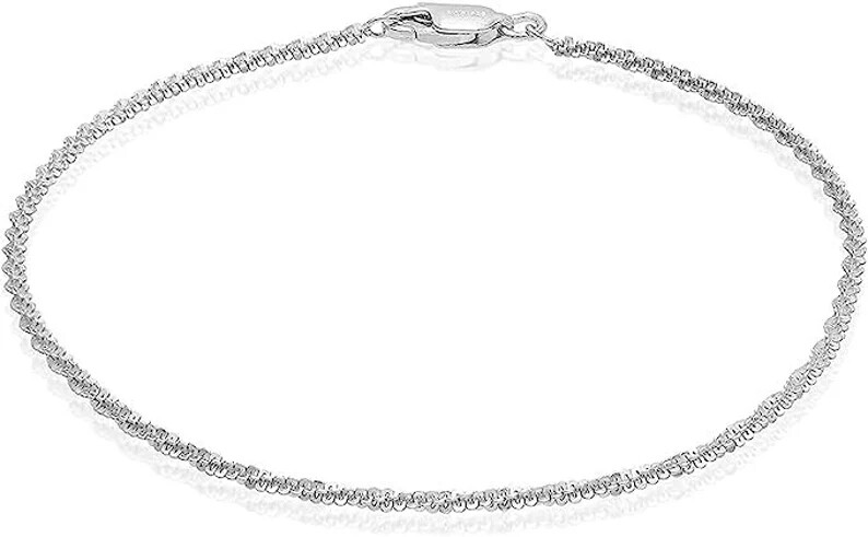 Italian 925 Solid Sterling Silver 2MM DIAMOND CUT Roc Anklet Chain 9 ...