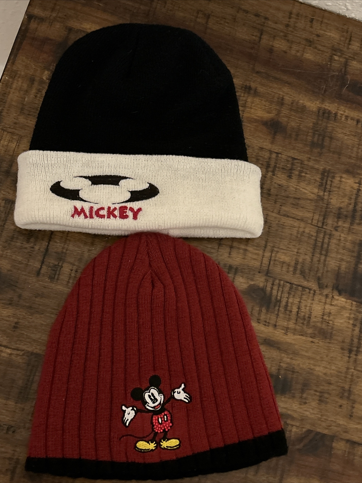 Vintage Disney Mickey Mouse Hats Beanies X2 Red Friends Rare Adult Hat😇 ...