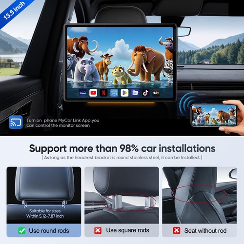 Car Headrest Monitor 13.5" 4K Android 13 | Headrest TV for Cars Back ...