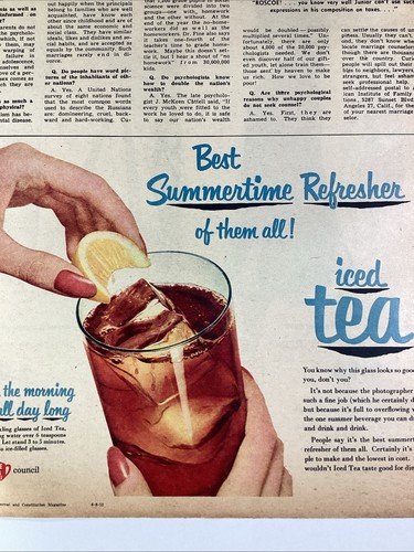 Iced Tea Summertime Print Ad 1952 Atlanta AJC Morning Drink Lemon | eBay
