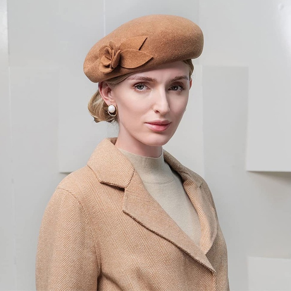 Brown Wool Felt Fascinator Hats Tea Party Formal Church Beret Hat With ...