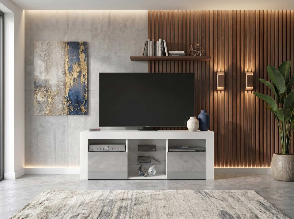 TV Unit TV Stand Cabinet Sideboard White Grey Media Storage Display ...
