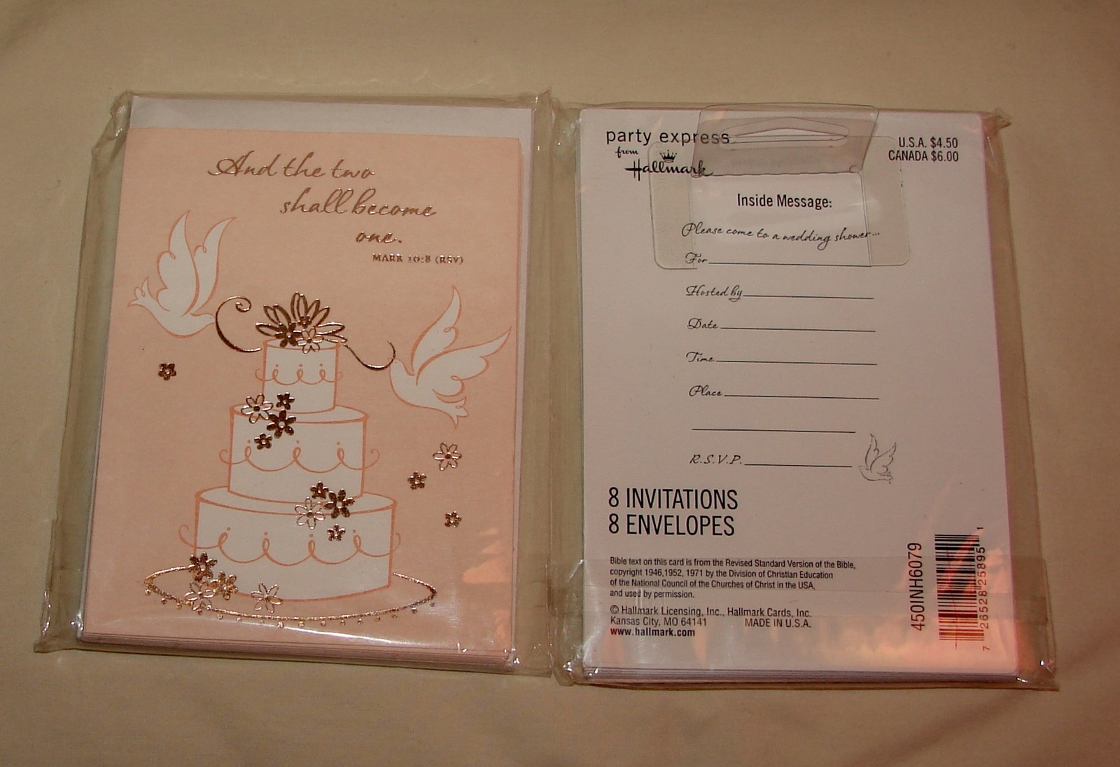 2 Hallmark BRIDAL SHOWER Invitation TWO SHALL BECOME ONE cake dove ...