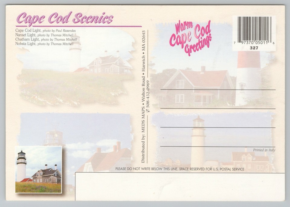 Lighthouse~Cape Cod Nanset Chatham & Nobsta Lights Cape Cod~Continental ...