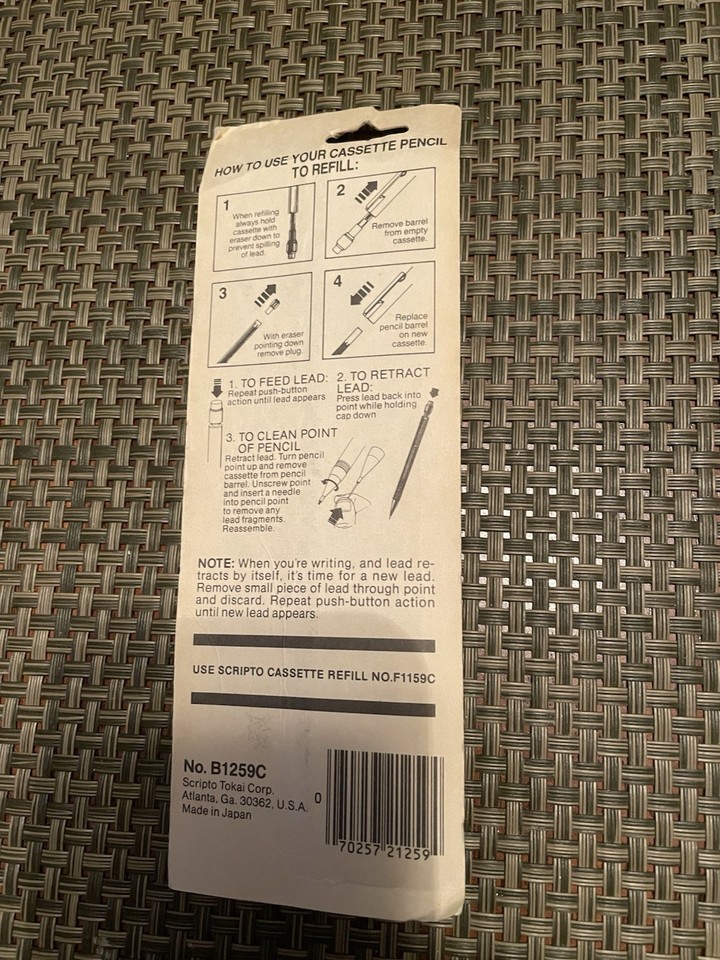 Vintage Scripto Cassette Pencil 0.5mm HB & Extra Cassette Refill Ultra ...