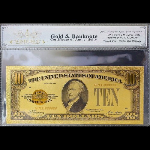 Gold 1928 $10 Ten Dollars Banknote Collectible with Bag & Certificate ...