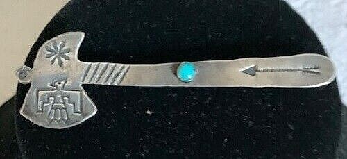 VINTAGE 1950S NATIVE AMERICAN STERLING SILVER & TURQUOISE TOMAHAWK PIN ...