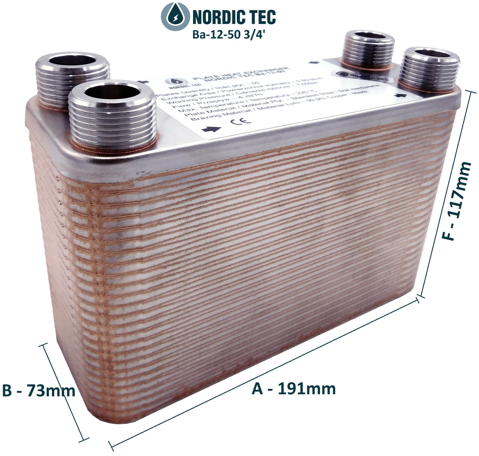 Stainless steel plates PLATE HEAT EXCHANGER brazed NORDIC TEC 25-100kW ...