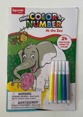 Beaver Mini Color By Number Book Zoo Animals Childrens Coloring Book | eBay