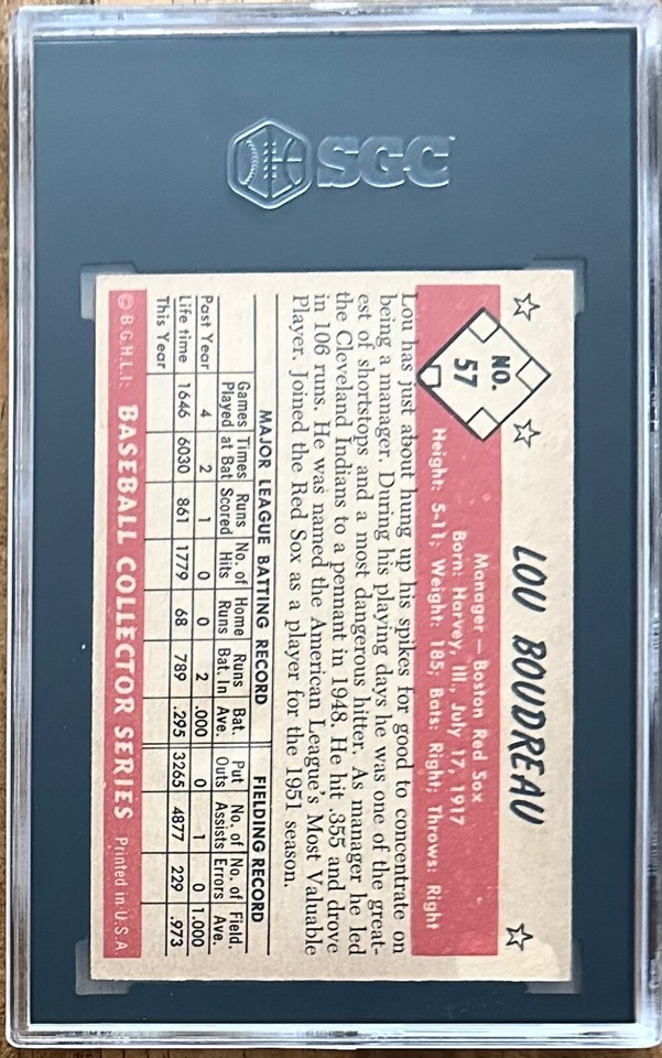 1953 Bowman Color Lou Boudreau #57 Boston Red Sox HOF SGC 5 EX | eBay