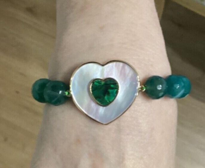 Lola Rose Green Persian Agate Stretch Bracelet with Large Paua Shell ...