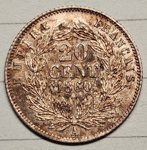 1860 France 20 Centimes Silver Coin AU Toning - Small Silver Coin | eBay