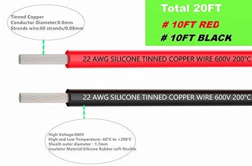 Electrical Wire 22 AWG Gauge Silicone Hook Up Cable 20 Ft 10 BLACK ...