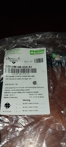 CD12M-0B-050-A1 Automation Direct Straight M12 Connector 5 Meter Cable ...