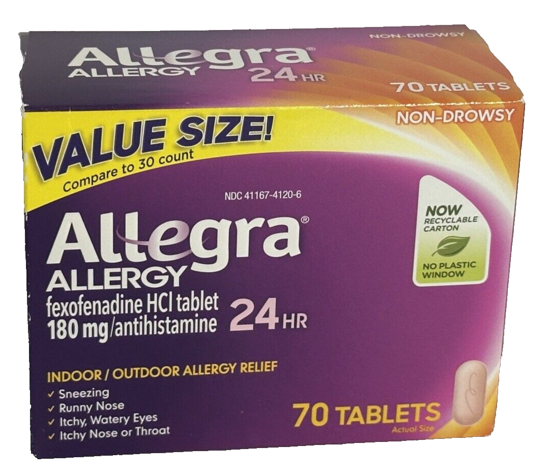 Allegra Allergy 24 Hr-180mg-Fexofenadine-70 Tablets - New/Sealed | eBay