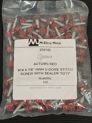 #14 x 7/8" HWH U-DOME STITCH SCREW WITH SEALER *0219* AUTUMN RED ...
