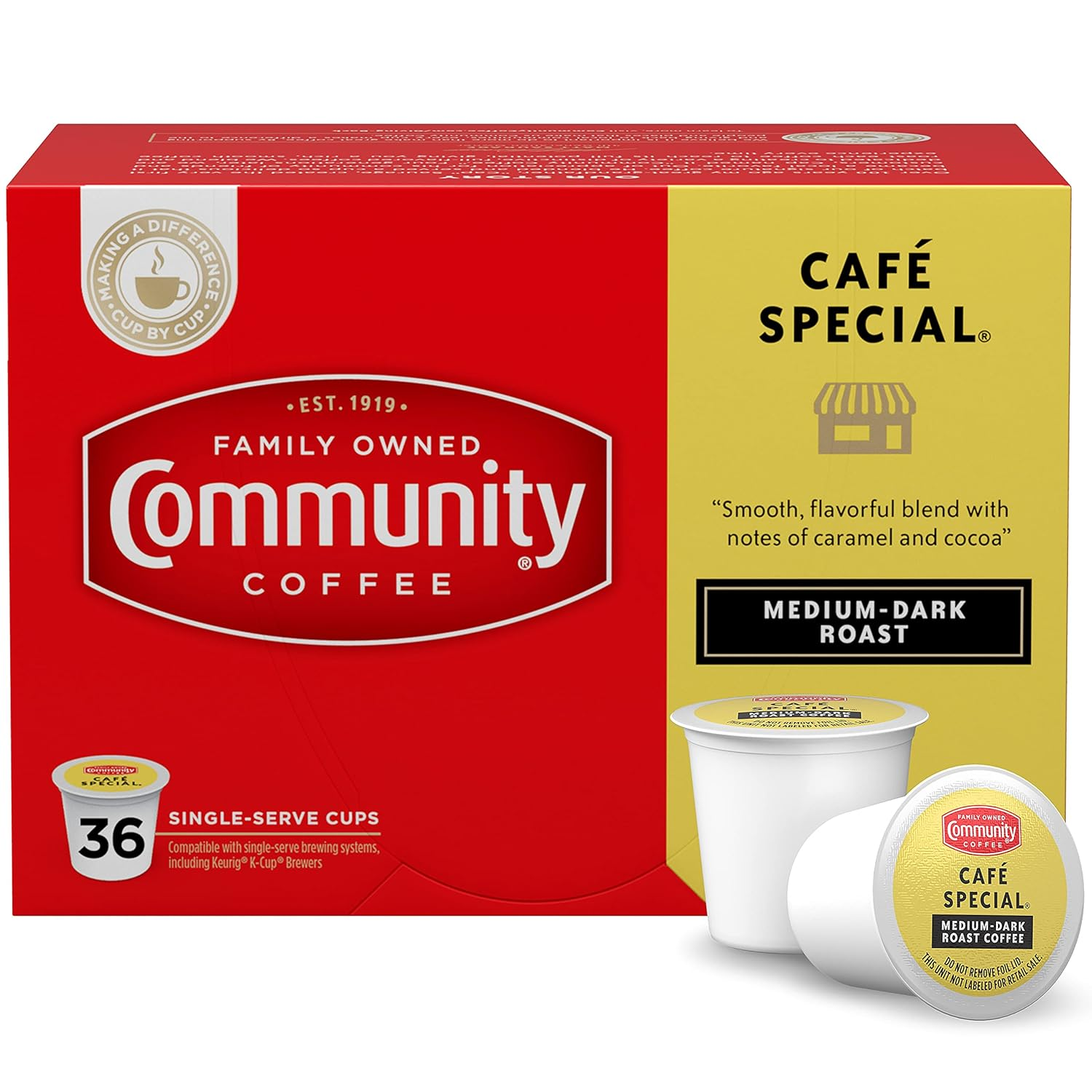 Community Coffee Café Special 36 Count Coffee Pods, Medium Dark Roast ...